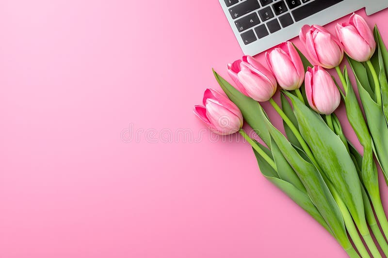 Soft Spring Decor in a Minimalist Workspace with a Laptop on a Neat ...