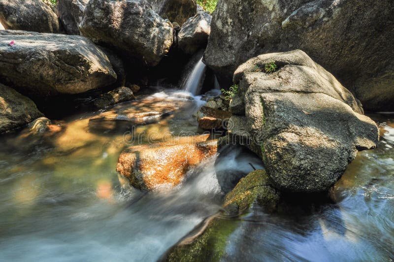 The Soft Stream is Flowing through the Rocks. Stock Photo - Image of ...
