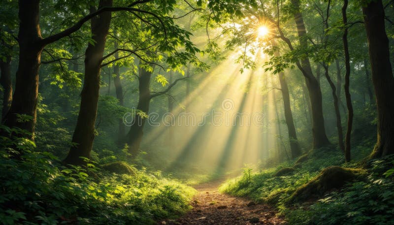 Soft Sun Rays Filtering through Dense Foliage Stock Illustration ...