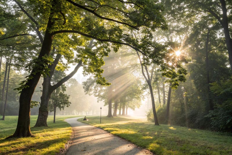 Sunlight Filtering through Tree Branches in a Forest Stock Illustration ...