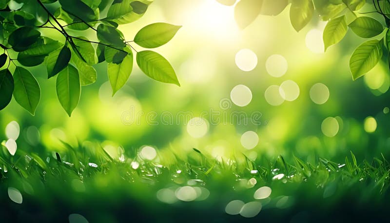 Soft Sunlight Filters through Green Leaves and Grass with Bokeh ...