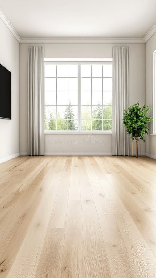 Soft Sunlight Filters through Sheer Curtains in a Spacious Room with a ...