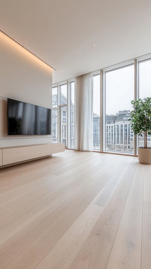 Soft Sunlight Filters through Sheer Curtains in a Spacious Room with a ...