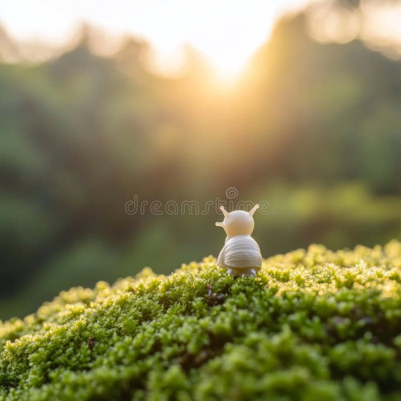 Soft Sunlight Illuminates a Peaceful Scene of a Snail Slowly Making Its ...