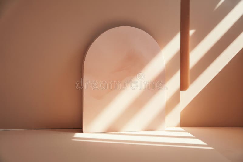 Blush Beige Wall with Arch Shaped Panel and Soft Sunlight Stock ...