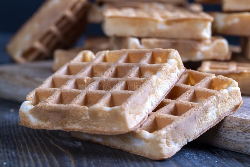 Soft Sweet Waffles on the Table, Close Up Stock Image - Image of ...