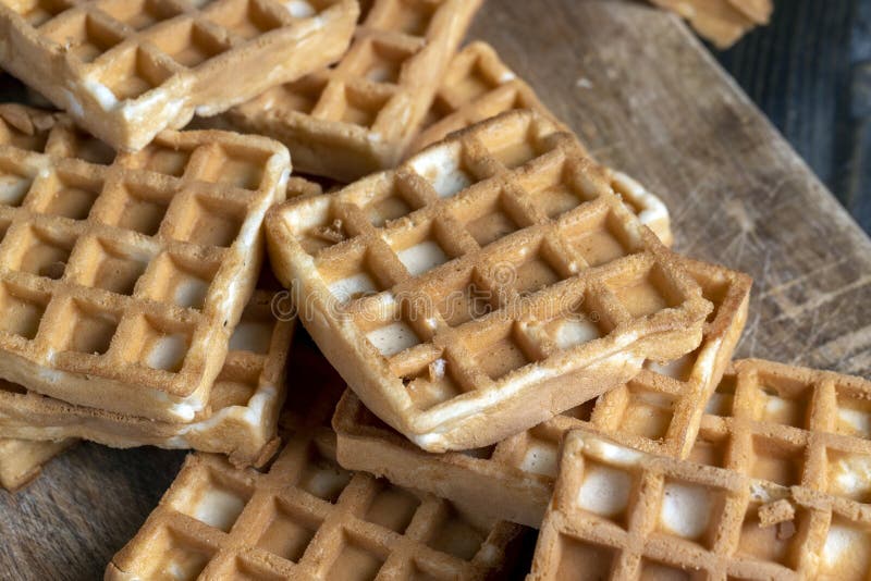 Soft Sweet Waffles on the Table, Close Up Stock Photo - Image of bakery ...