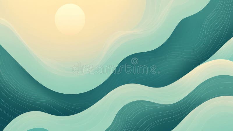 Soft Teal Waves Under a Pastel Sunset Sky Stock Illustration ...