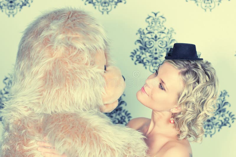 Soft teddy bear hug stock image. Image of glam, people - 27103039