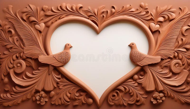 Soft Terracotta Clay Surface Featuring Carved Doves and Hearts ...