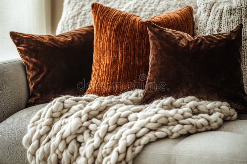 Soft Textures Dominate the Living Room, Featuring a Chunky Knitted ...