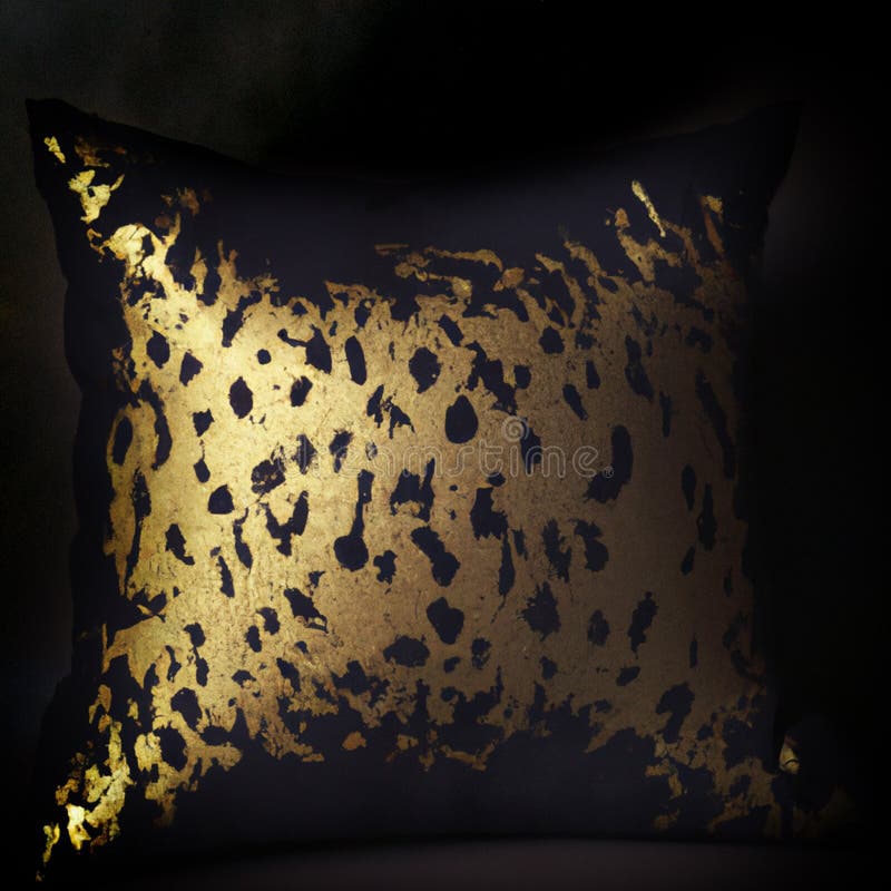 A Gold and Black Themed Throw Pillow on Satin Fabric Created with ...