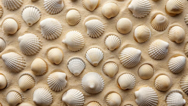Soft Tinted Scallop Shells in a Pattern on the Sand. Sea Shell Pattern ...