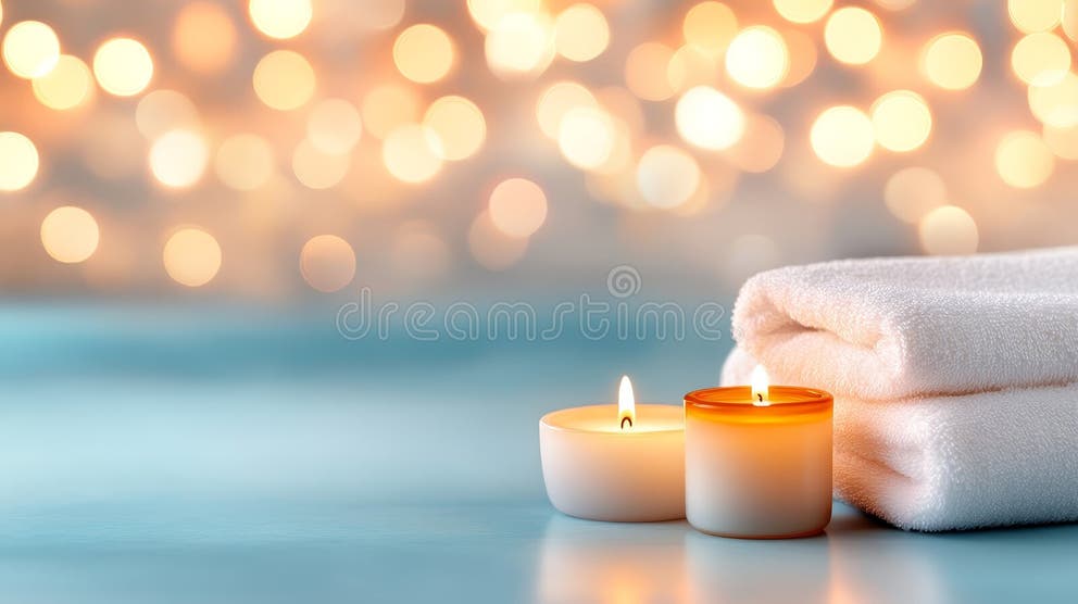 Soft Towel and Calming Candle Create Relaxing Atmosphere on Table Stock ...