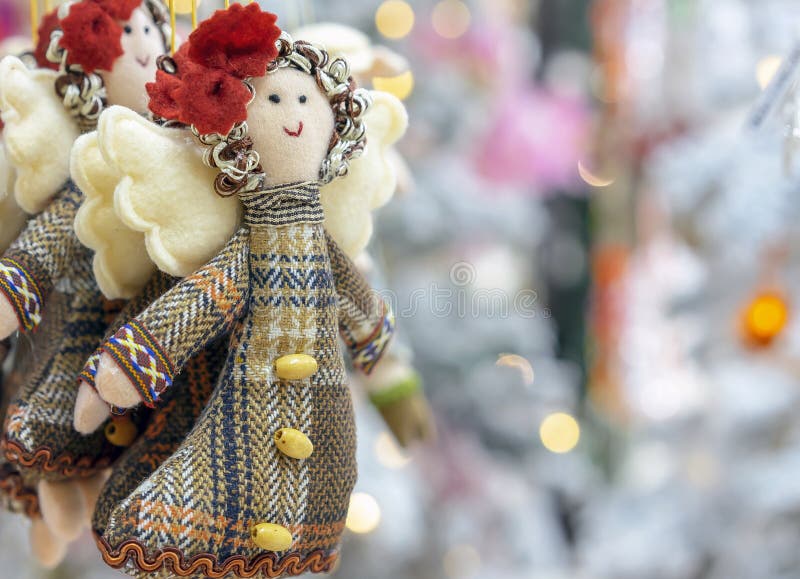 Soft Toy Doll in a Coat with Angel Wings Stock Image - Image of play ...