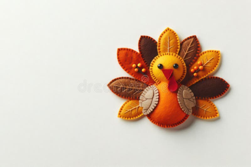 A Soft Toy in the Form of a Felt Turkey with Autumn Flowers. Space for ...