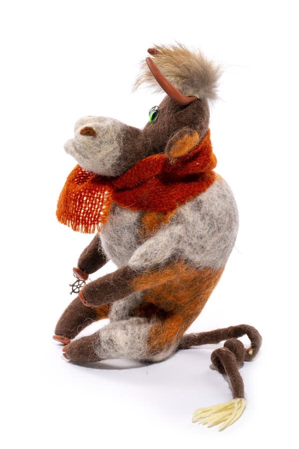 Soft Toy Made of Felted Wool Bull, a Symbol of 2021 Stock Image - Image ...