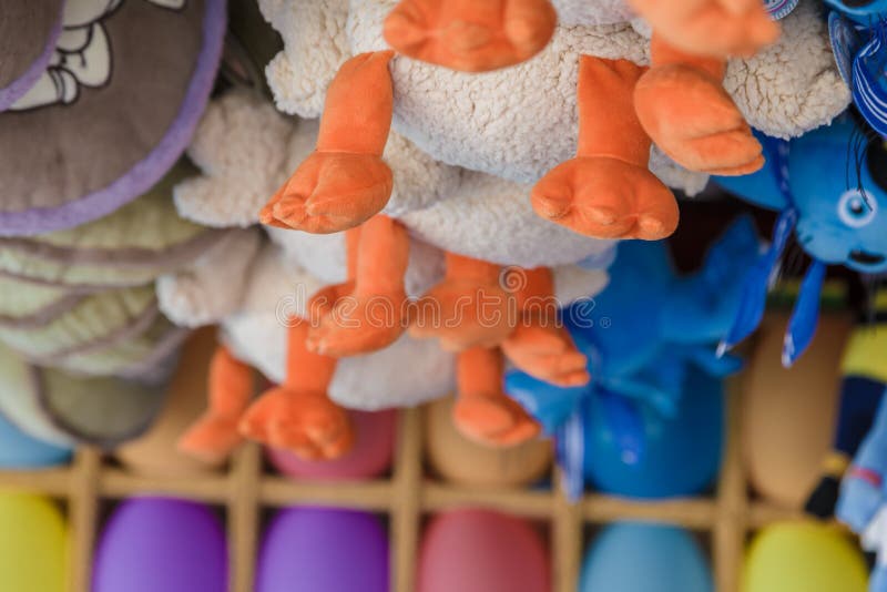 Soft Toys Hang on the Ceiling in the Store. Stock Photo - Image of ...