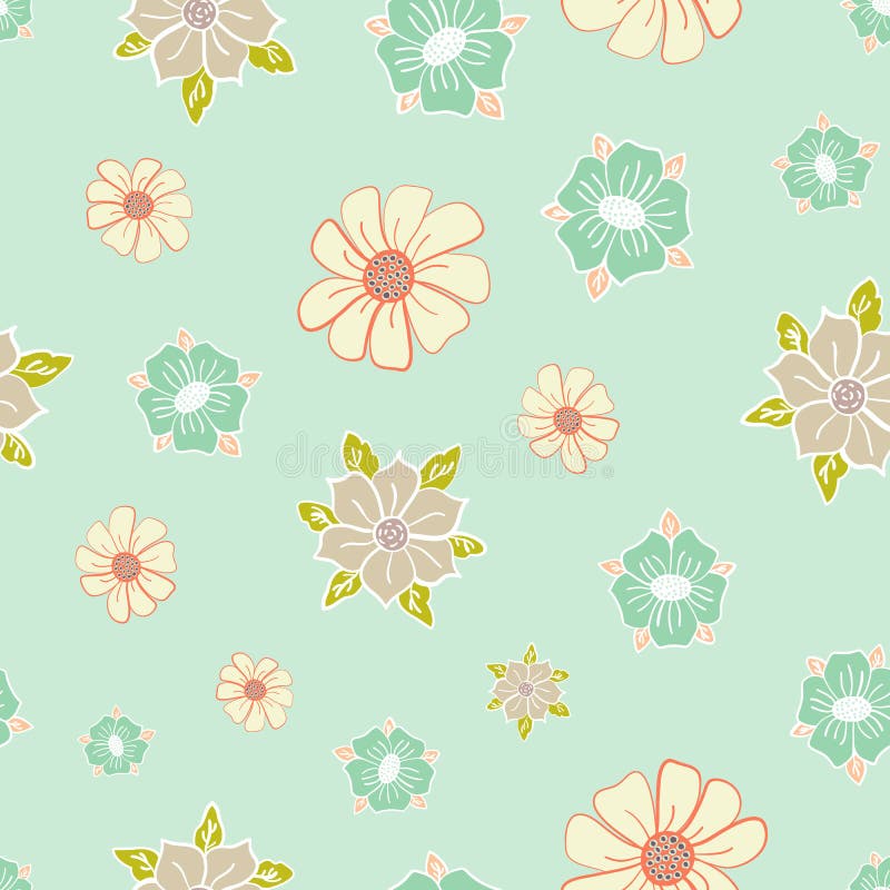 Soft Turquoise Garden Floral Collection Repeat Pattern Vector Print ...