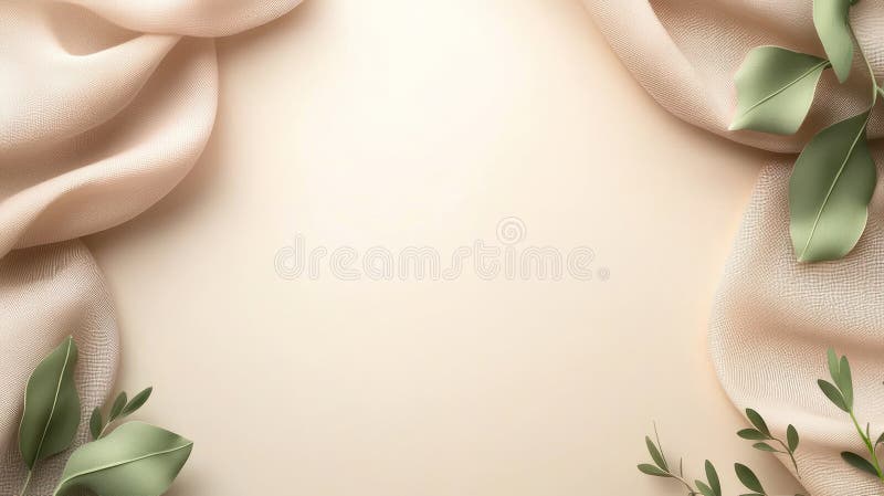Soft Vintage Parchment Texture with Delicate Fabric Drapes and Green ...