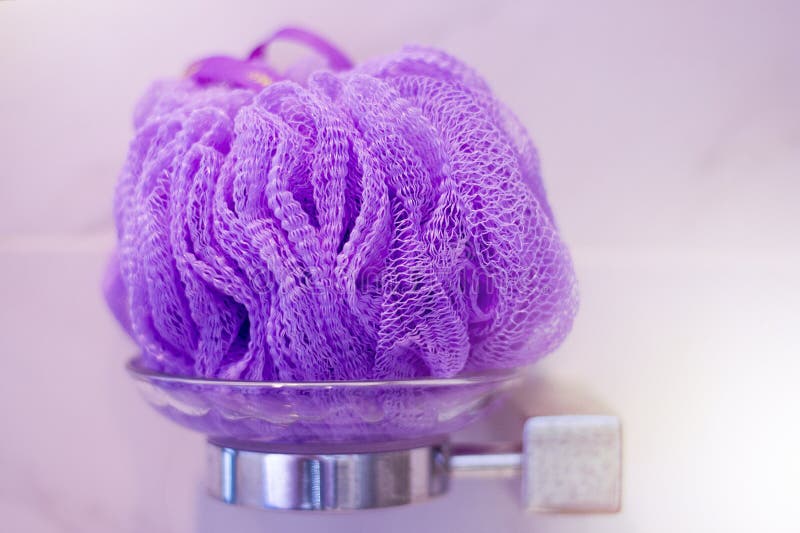Soft Violet Bath Layer or Sponge, on the Shelf. Stock Image - Image of ...