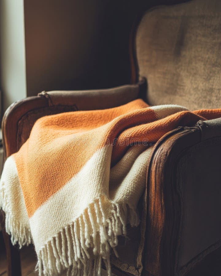 Soft, Warm Blanket, Thick and Cozy, Folded on a Chair Stock Photo ...