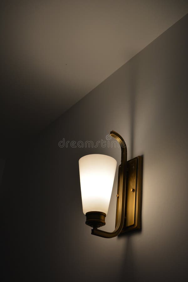Soft Warm Yellow Light of Night Wall Lamp Stock Image - Image of wall ...
