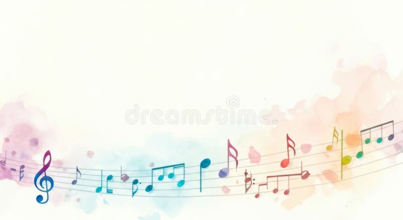 A Soft Watercolor Background with Scattered Music Notes, Blending Art ...