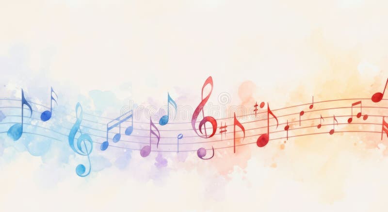 A Soft Watercolor Background with Scattered Music Notes, Blending Art ...