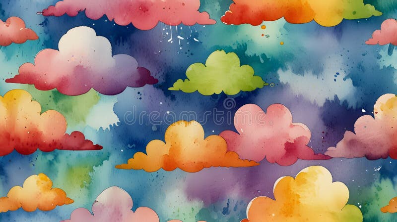 A Soft Watercolor Rainbow Background with Whimsical Clouds Stock ...