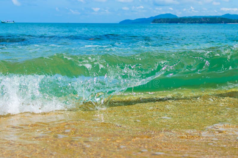 Soft Wave of Blue Ocean on Sandy Beach. Background Stock Photo - Image ...