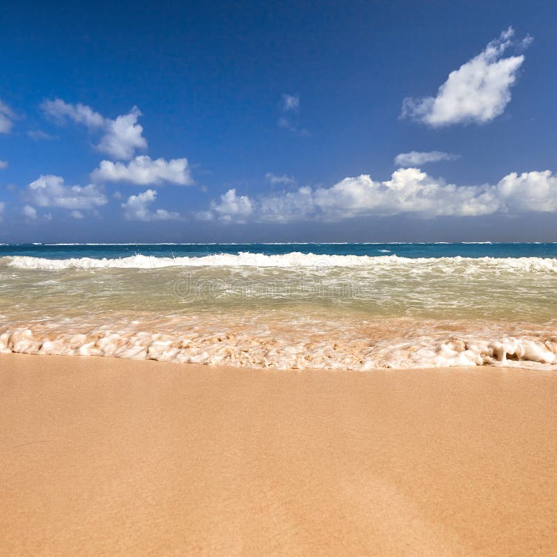 Soft Wave of Blue Ocean on Sandy Beach. Background. Splash of Waves on ...