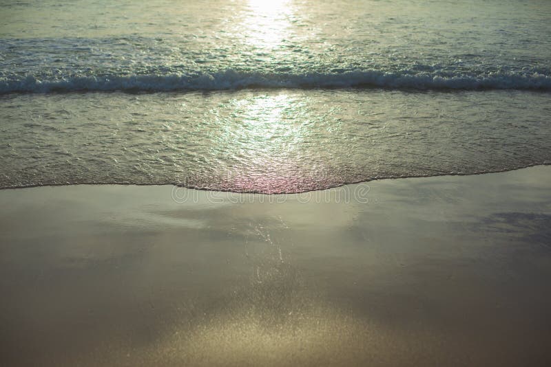 Soft Wave of the Sea on Sandy Beach Sunset Stock Image - Image of ...