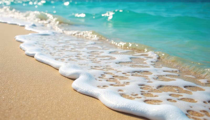Soft Wave Wash on Sandy Beach, Bubbly Splashes, Tropical Setting ...