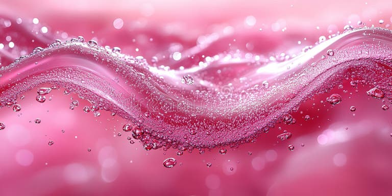 Waves of Pink Liquid with Bubbles Create a Mesmerizing Visual Effect in a Dynamic and Vibrant ...