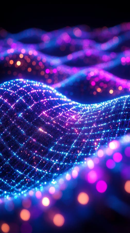 Soft Waves of Vibrant Blue and Purple Lights Ripple Across a Dark ...
