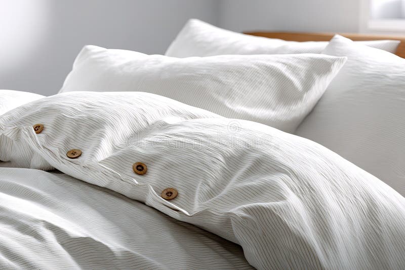 Cozy White Bedding with Decorative Buttons on Pillows Enhances Comfort ...