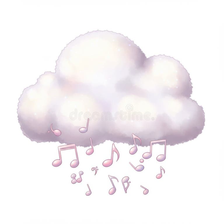 Soft White Cloud with Falling Pastel Music Notes Stock Illustration ...