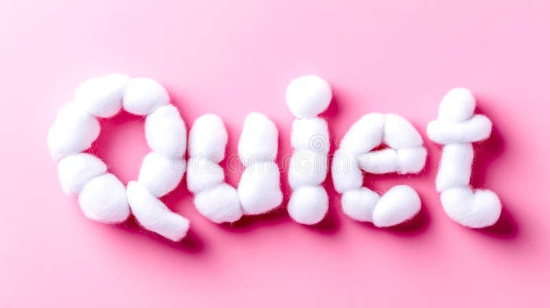 Soft White Cotton Balls Spelling the Word Quiet on Pink Background ...