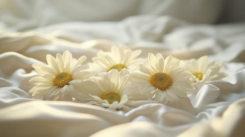 Soft White Daisies on Smooth White Fabric Stock Illustration ...