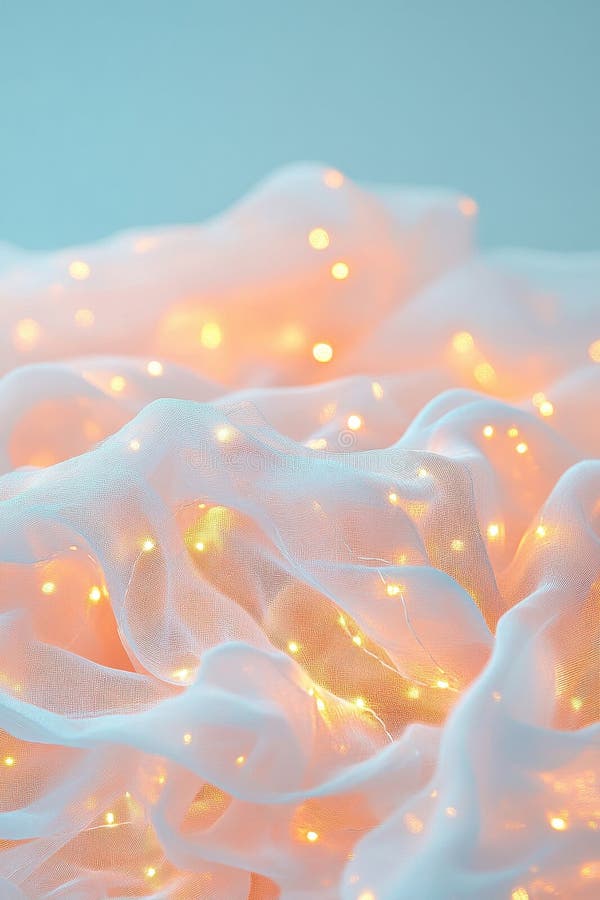 Soft White Fabric Drapes with Orange Glowing Lights. Delicate Material ...