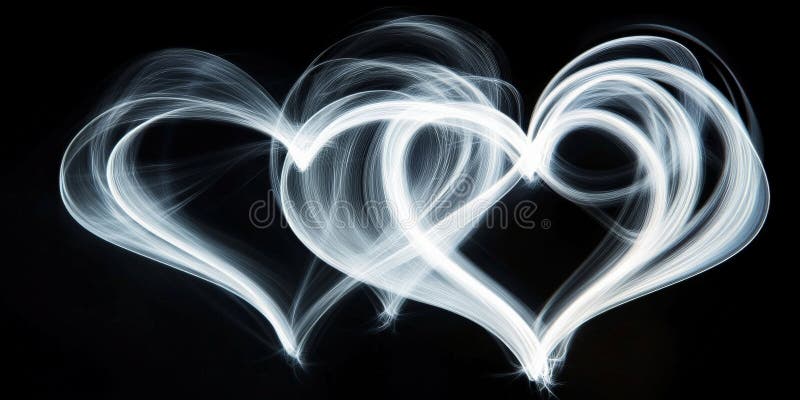 Soft White Light Trails Forming Abstract Heart Shapes on a Black ...