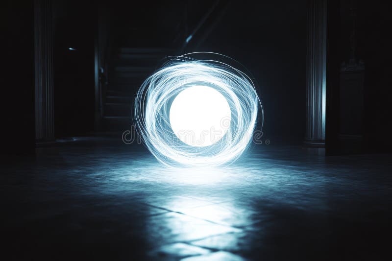 Soft White Light Trails Spiraling Around a Glowing, Floating Orb in the ...