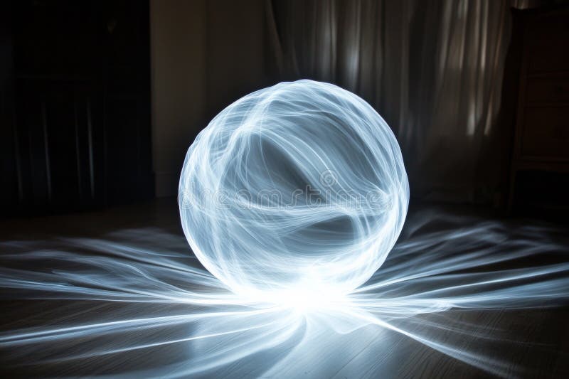 Soft White Light Trails Spiraling Around a Glowing, Floating Orb in the ...