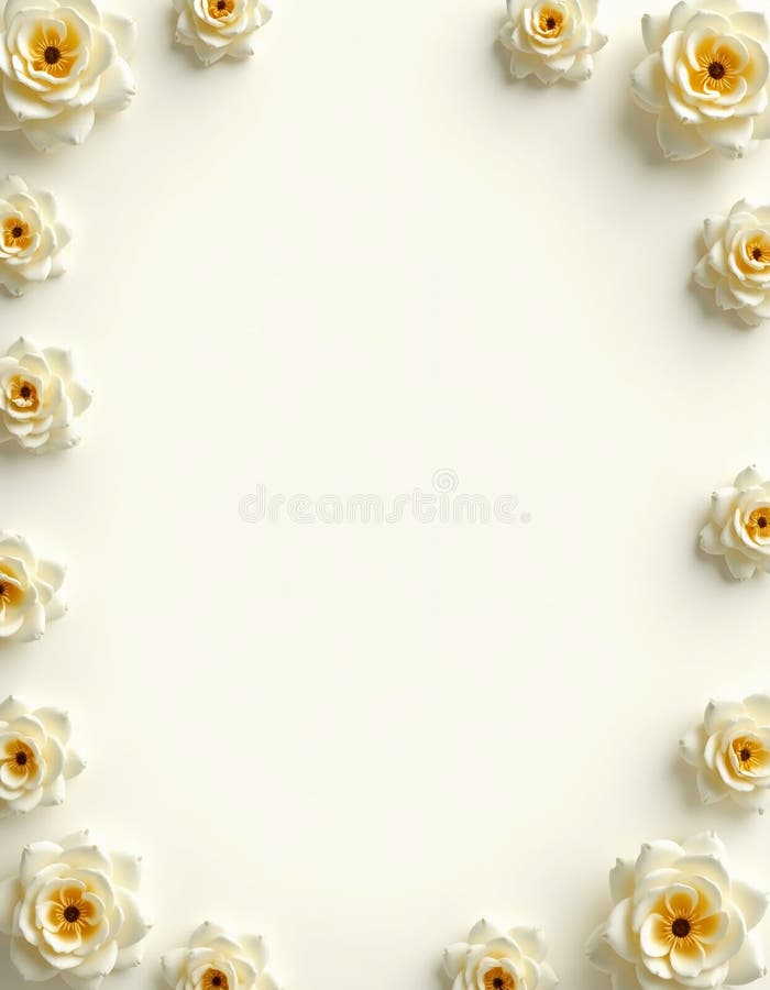 Soft White Roses Create an Elegant Border on a Neutral Background ...