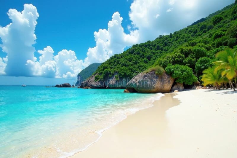 Soft White Sand, Azure Sea, Vibrant Summer Sky, Lush Greenery , Lush ...