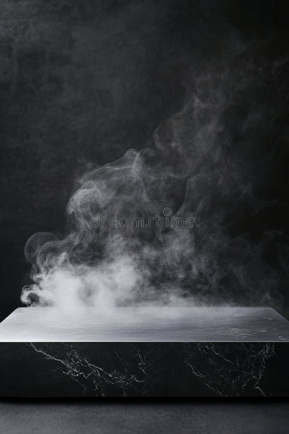 Soft White Smoke Elegantly Rises Across a Sleek Matte Black Surface ...