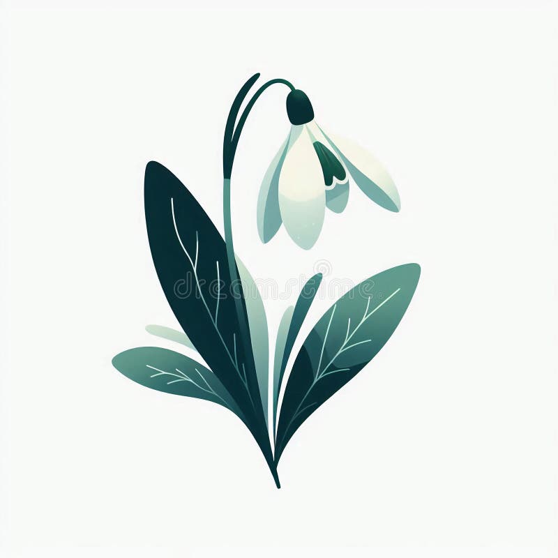 Delicate White Snowdrop Flat Illustration for Minimalist Digital and ...