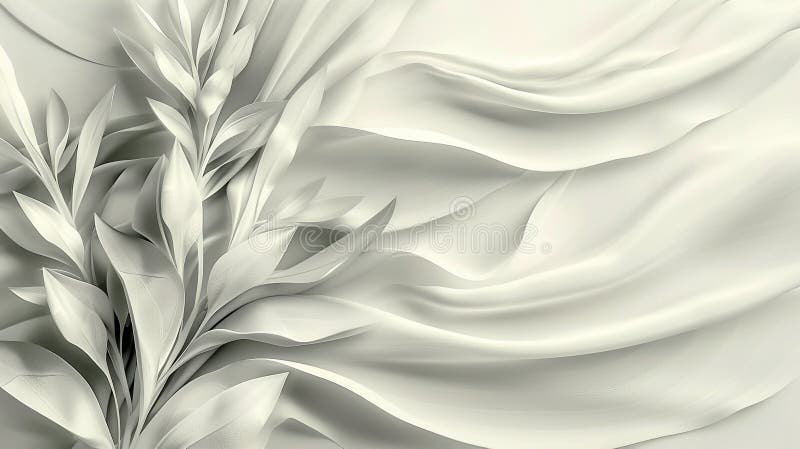 Soft White Waves Gracefully Blend with Elegant Leaf Patterns in a ...