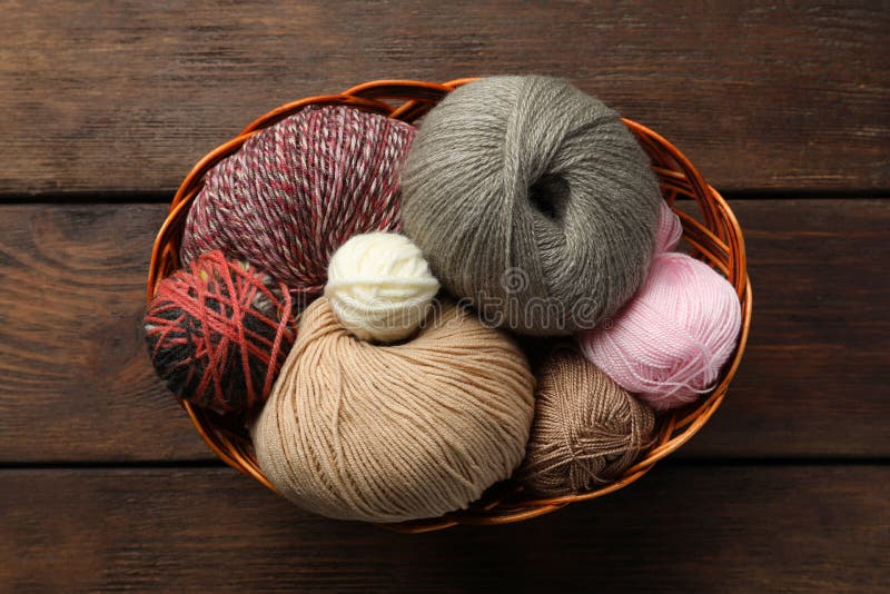 Soft Woolen Yarns on Wooden Table, Top View Stock Photo - Image of ...